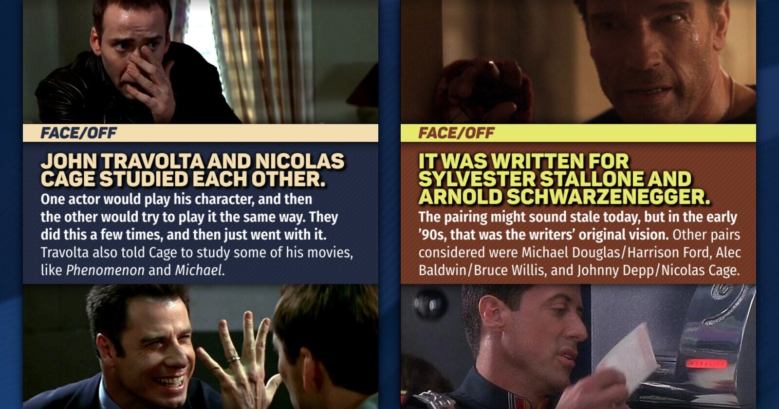 Camp, Wit, and Slo-Mo Doves: 20 Face-Ripping Facts About 'Face-Off ...